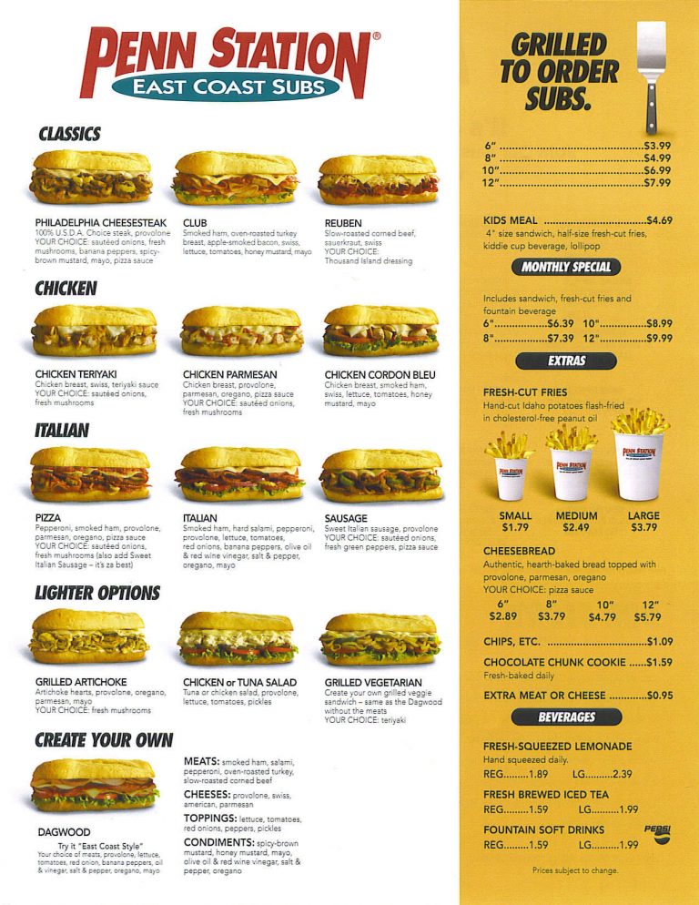 Penn Station Menu Along With Prices and Hours | Menu and Prices