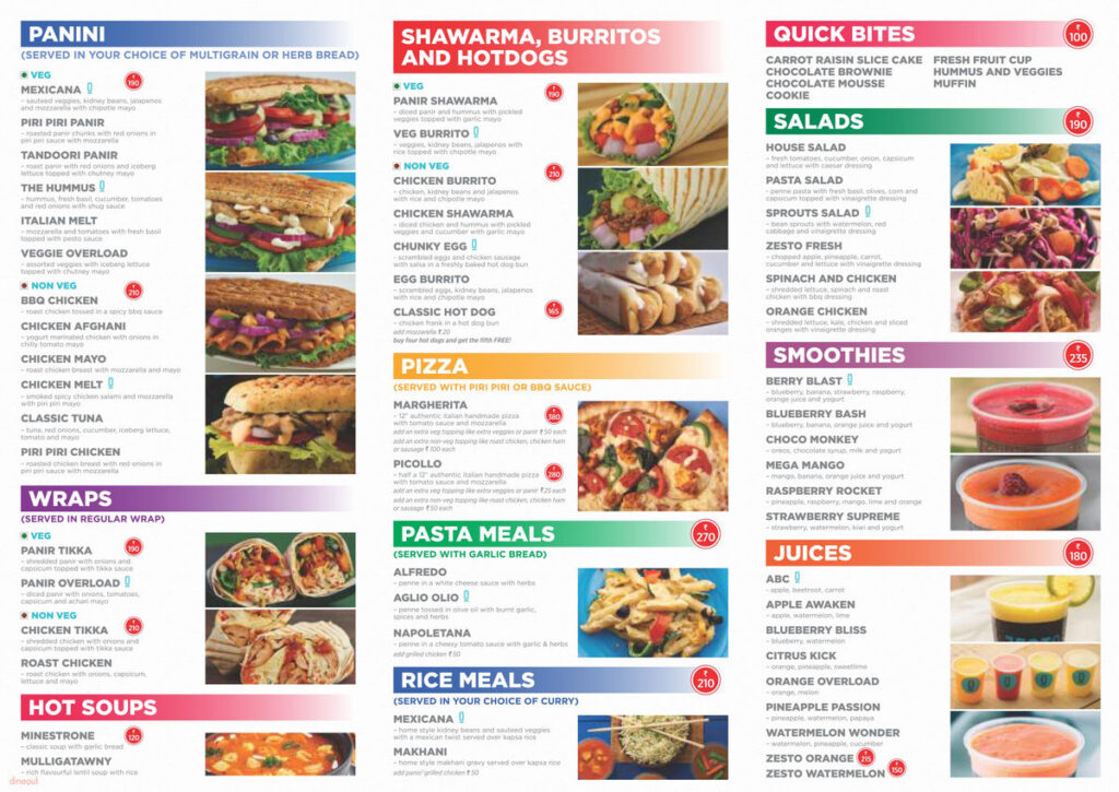 Zesto Menu With Price | Menu and Prices
